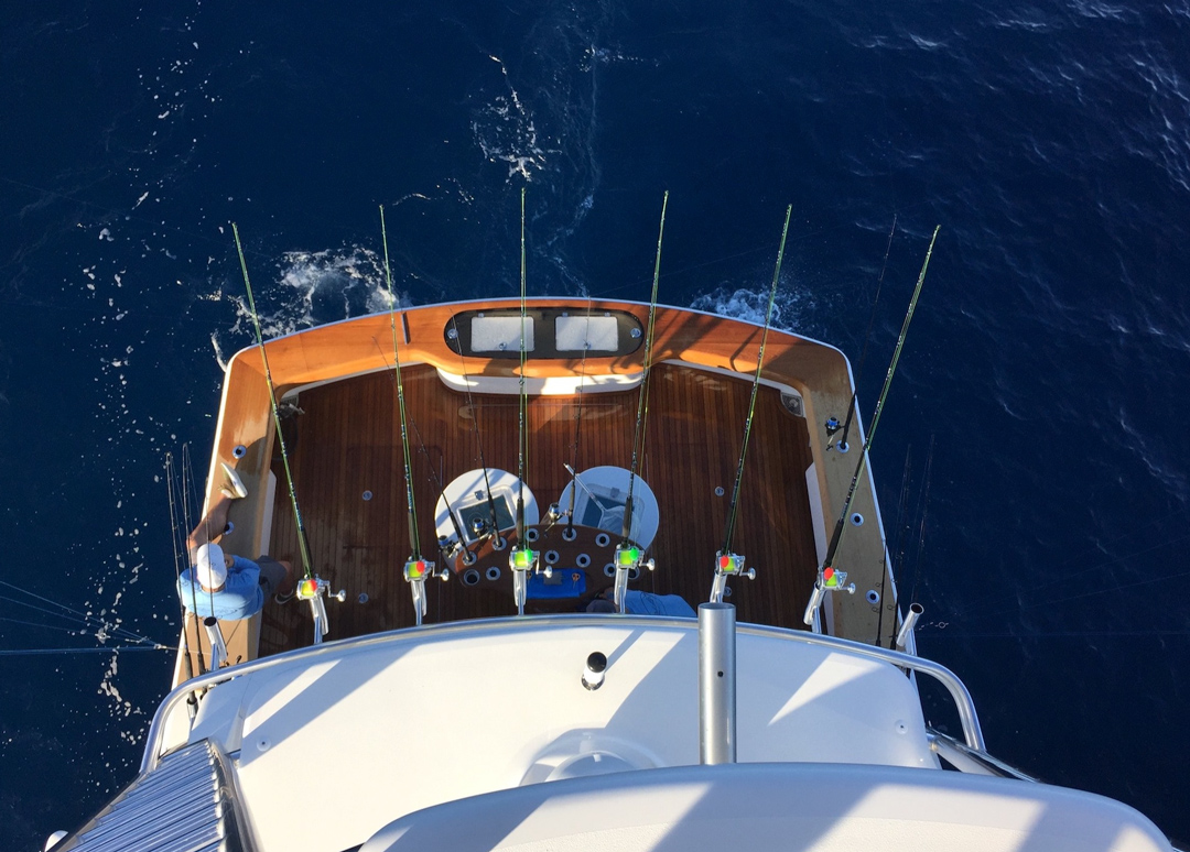 Fishing boat deck view from above with premium equipment